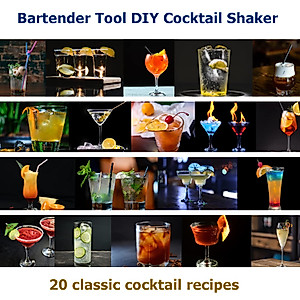 Boston Shaker Set Stainless Steel Cocktail Shaker Set 20oz & 25oz Martini Shakers Bartending Kit Drink Shaker Bar Tools for Drink Mixing with Strainer Jigger Recipes Booklet (5 Pieces)