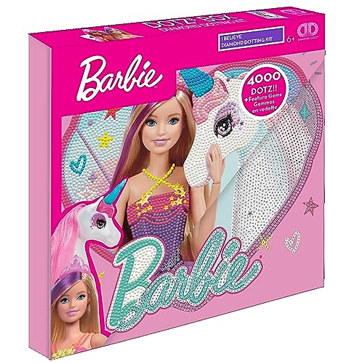 DIAMOND DOTZ DBX.094 Barbie Original 5D Diamond Painting Set DOTZ Box I Believe, Creative Set with Sparkling Diamond Mosaic Stones, Painting Set Approx. 28 x 28 cm, DIY Complete Set for Children from