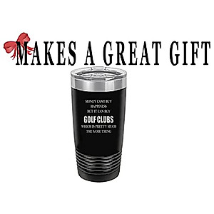 Rogue River Tactical Funny Money Happiness Golf Clubs 20 Oz. Travel Tumbler Mug Cup w/Lid Vacuum Insulated Hot or Cold Gift For Golfer Dad Grandpa Ball (Black)