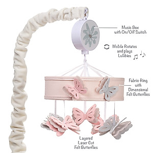 Lambs & Ivy Baby Blooms Pink Butterfly Musical Baby Crib Mobile Soother Toy