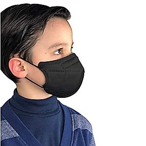 Kids Sized 3D Face Mask 5 Ply Filter Mouth Cover Protection For Boys Girls Dust Pollen Haze With Comfortable Ear Straps for Indoor Outdoor Park Playtime School Home Use (10 Pack, Black)