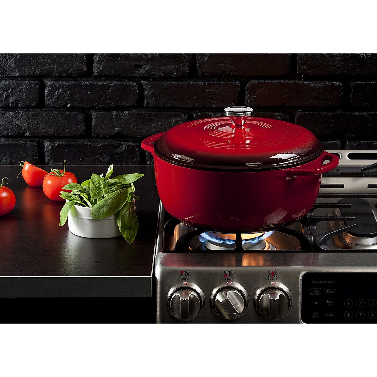 Lodge EC7D43 Enameled Cast Iron Dutch Oven, 7.5-Quart, Island Spice Red & EC3CC43 Enameled Cast Iron Covered Casserole, 3-Quart, Island Spice Red