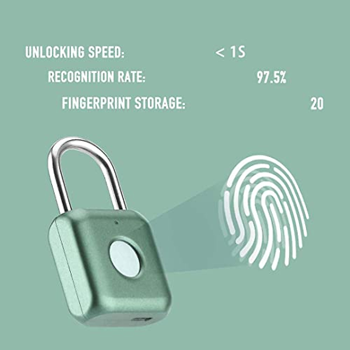 BOREAD Fingerprint Padlock, Smart Keyless Lock for Locker, Backpack, Suitcase, Travel Luggage,Cabinet, Drawer, Indoor, School Locker Lock,Portable USB Rechargeable (Green)