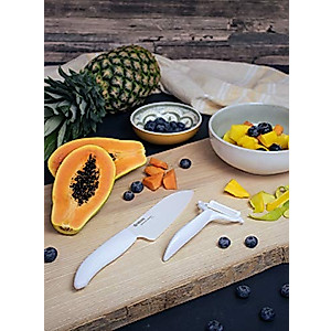 Kyocera Advanced Ceramic Revolution Series 5-1/2-inch Santoku Knife and Y Peeler Set, White
