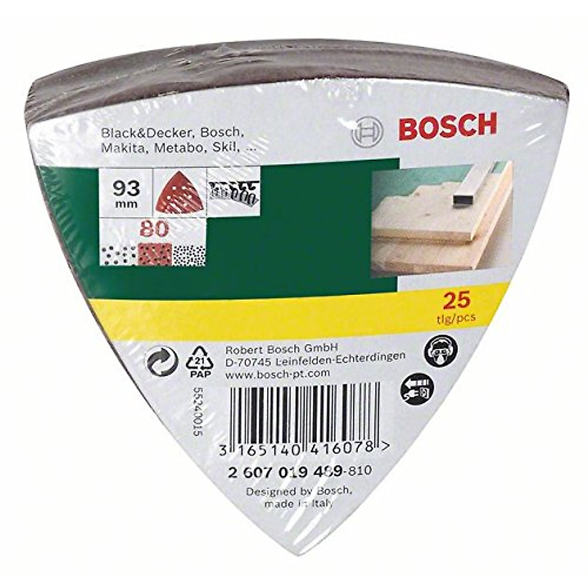 Bosch 2607019489 Sanding Pad Set of 25 Piece for Delta 93 Sanders Grain: 80