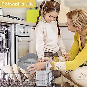 Silicone Air Fryer Basket Liners,2 PCS Reusable Square Air Fryer Liners,Air Fryer Silicone Baking Tray for 3.6 to 6.8 QT Oven Microwave Accessories(Pink + Gray)