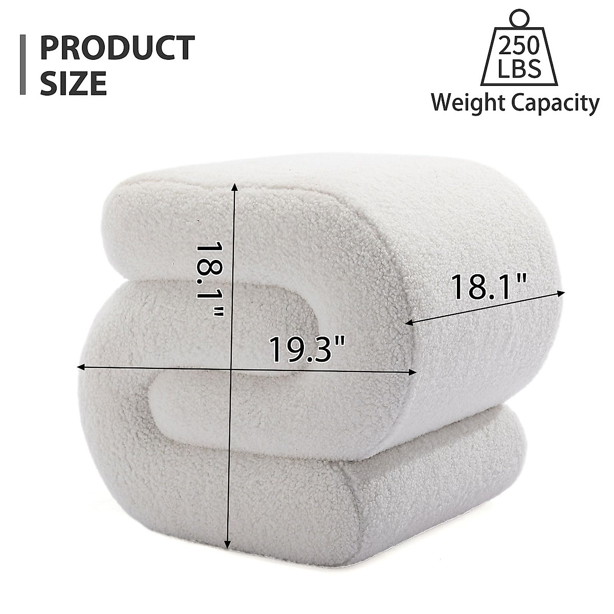 KIVENJAJA Sherpa Ottoman Stool, Modern S-Shaped Boucle Vanity Stool Pouf Ottoman Seat, Decorative Floor Chair Foot Stool for Makeup Room, Bedroom, Living Room (Teddy, White)