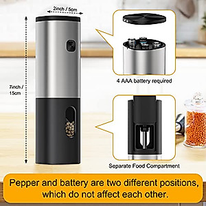 HOORMEEY Salt and Pepper Grinder Adjustable Coarseness, Battery Powered Operated Electric Pepper Grinder with Light, Pepper Mill with One Hand Operation
