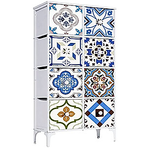 LYNCOHOME White Dresser for Bedroom, Tall Dresser with 8 Drawers, Fabric Storage Tower Drawer Dresser for Closet, Entryway, Living Room, Hallway, Nursery Room