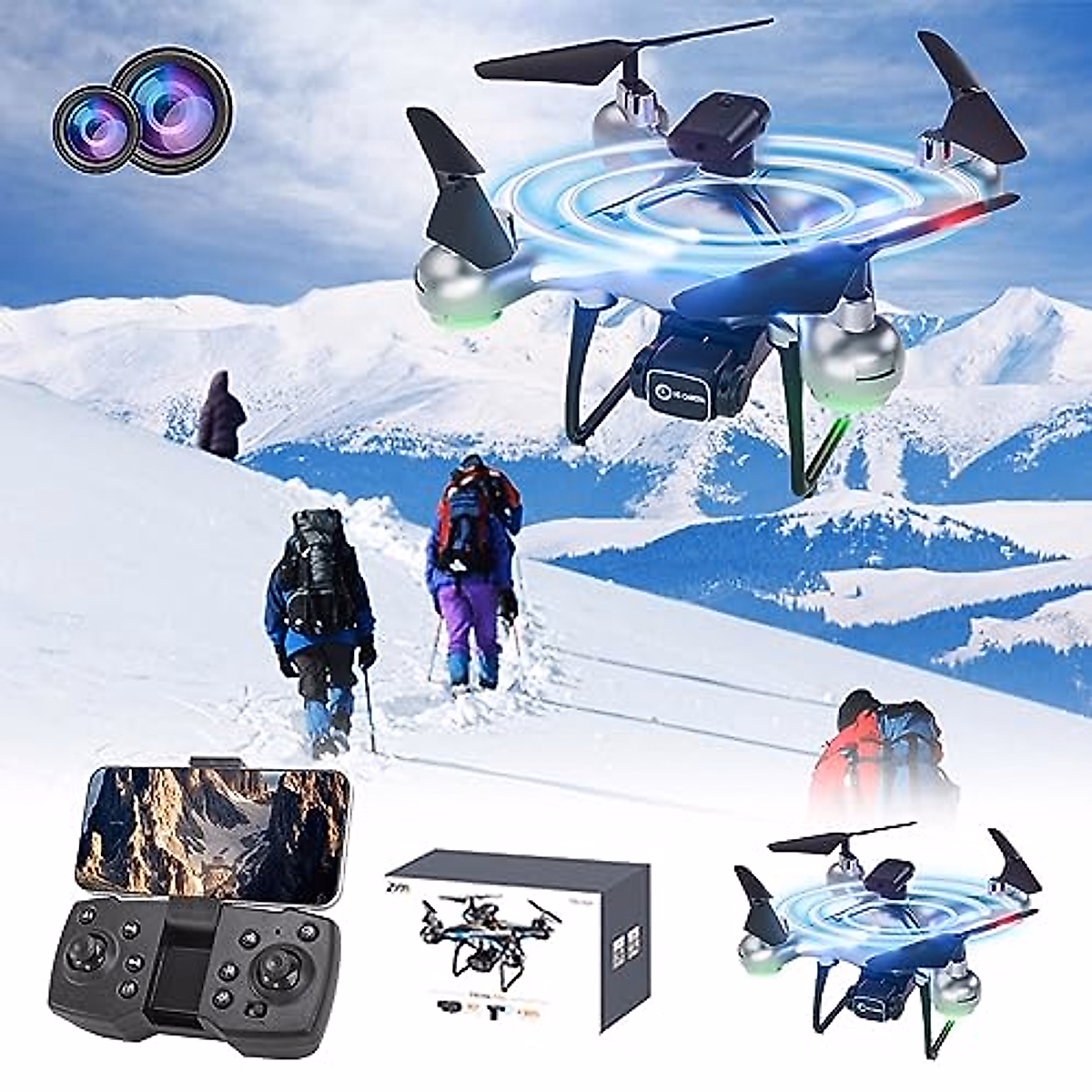 Drone With 4K Dual HD Camera - 2023 Upgradded RC Quadcopter for Adults and Kids, Light Show Obstacle Avoidance Aerial Drone, WiFi FPV RC Drone for Beginners Live Video HD Wide Angle RC Aircraft