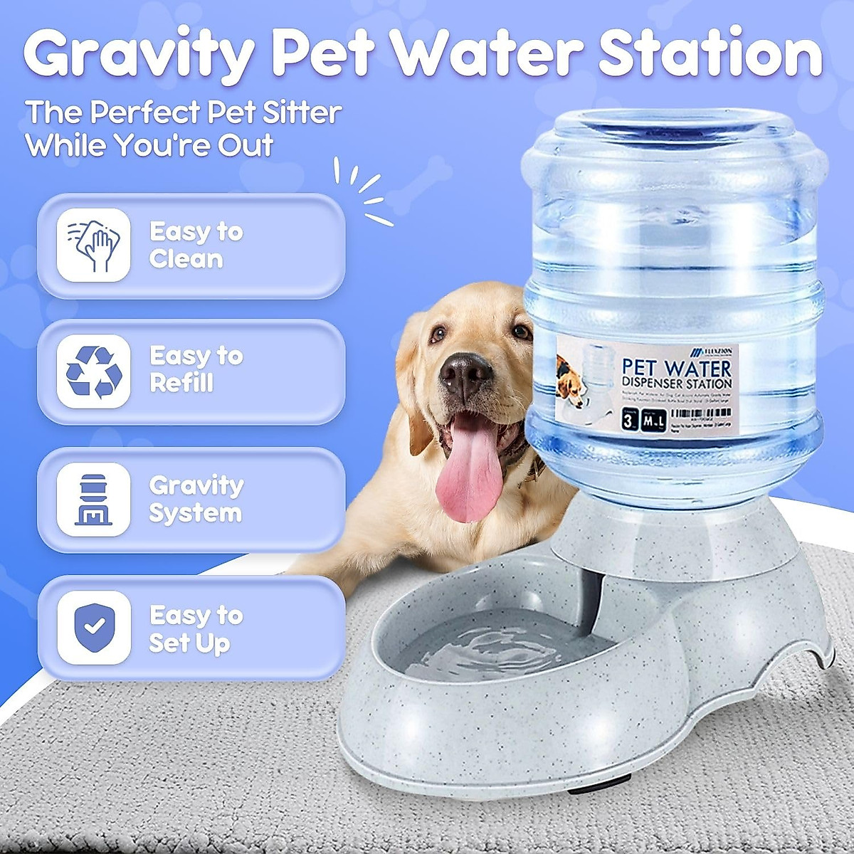 Flexzion Gravity Pet Water Dispenser Drinking Station for Dogs Cats (3 Gallon) Automatic Replenish Waterer for Small Large Breed Dog Cat,Feeding Watering Fountain Supplies Bottle Dish Bowl