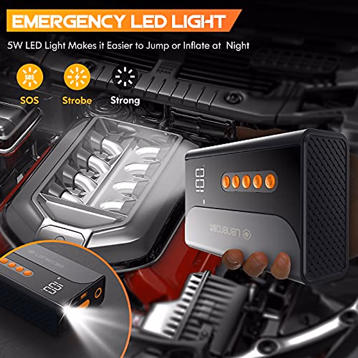 Jump Starter with Air Compressor,1000A Battery Jump Starter with 150PSI Digital Auto Tire Inflator,Up to 6.0L Gas & 3.0L Diesel Engines,12V Car Lithium Battery Jump Box Pack Power Charger