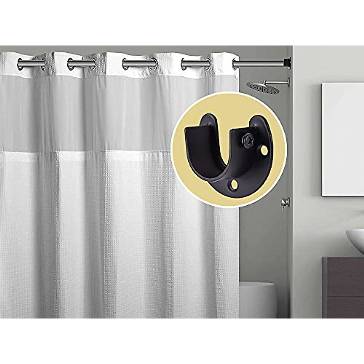 4 Pcs Closet Rod Brackets Heavy Duty Closet Rod Holder Matte Black Stainless Steel Closet Pole Bracket U Shape Shower Rod Holder 1 1/4inch Diameter Curtain Rod Bracket