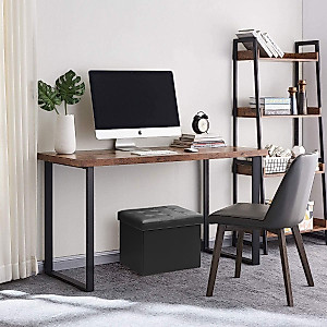 Bsketa Storage Ottoman Foot Rest Stool, Small Leather Storage Ottomans Bench, Folding Foot Stool with Handles Lid, Foot Rest Under Desk for Living Room Bedroom, 17x13x13 in, Black