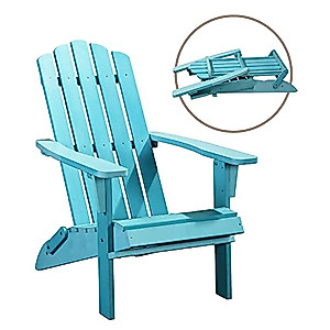 PolyTEAK Folding Adirondack Chair, Premium Weather Resistant Poly Lumber, Outdoor Patio Furniture, Up to 300 lbs, Plastic Adirondack Chairs for Patio Garden Fire Pit, Classic Collection - Blue