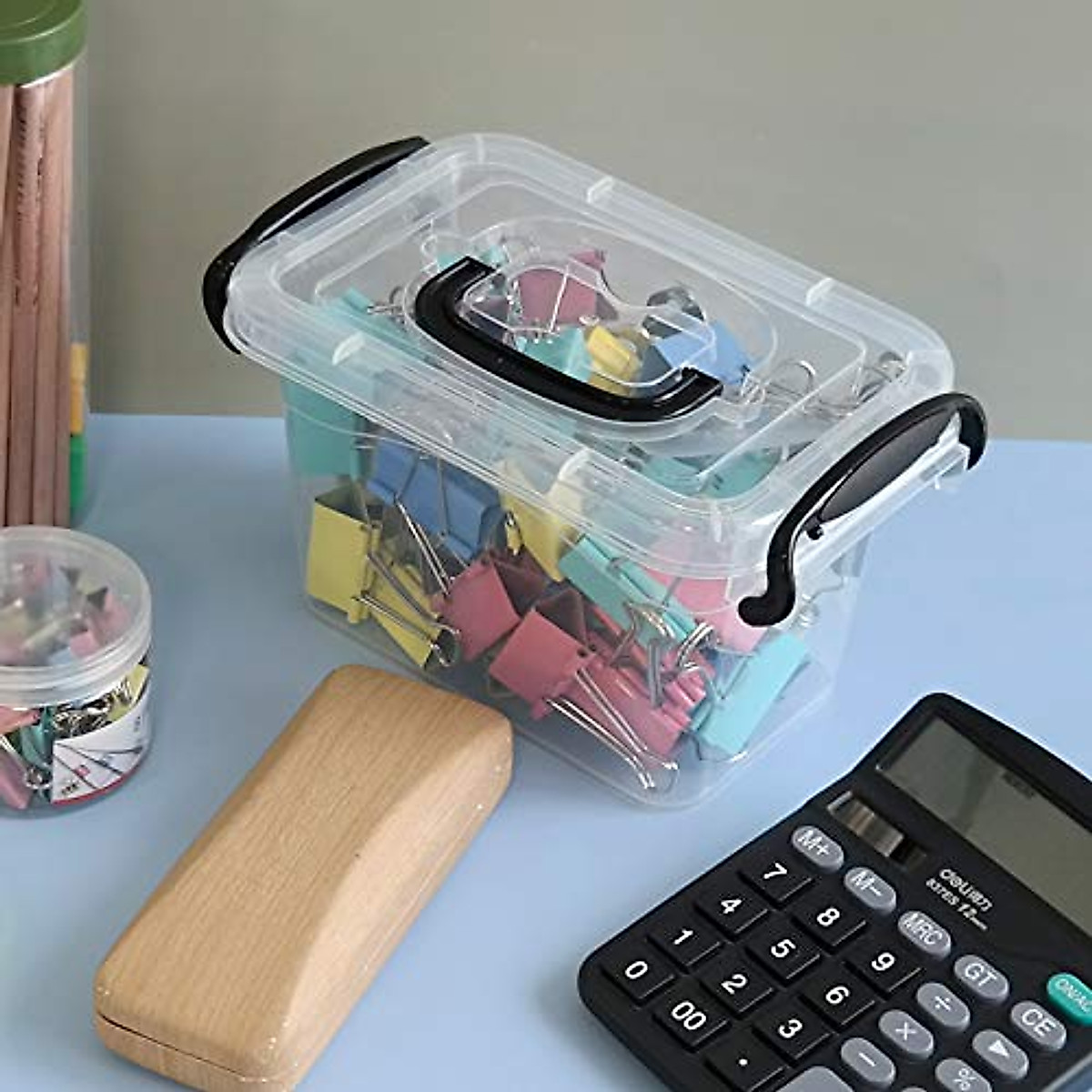 Idotry 6-Pack Mini Plastic Storage Latch Box, 1.5 L Clear Containers with Lids, F