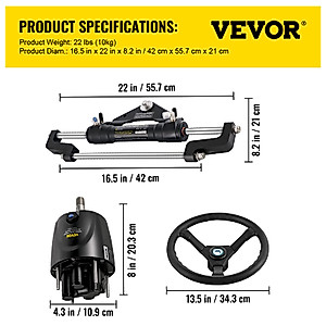 VEVOR Hydraulic Steering for Boats, 300HP Outboard Steering System Kit with Helm Pump, Cylinder, Steering Wheel and Hose