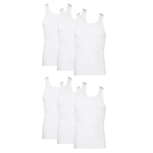 Hanes Men's Pack, Moisture-Wicking Ribbed, Lightweight Cotton Tank Undershirts, White , Large, 6 Count ( Pack of 1)