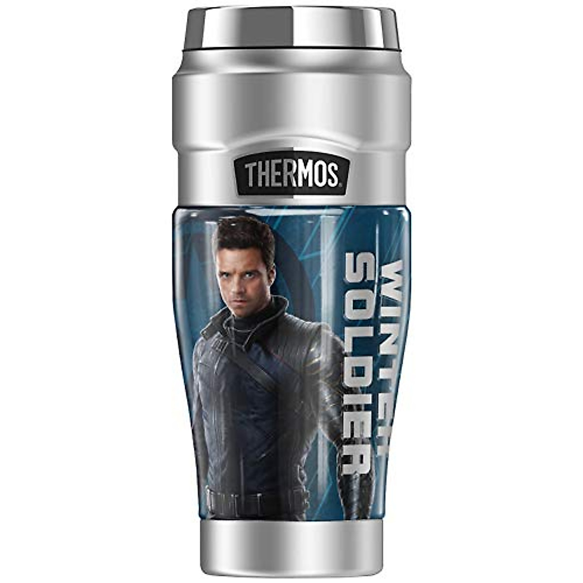 THERMOS Marvel - The Falcon And The Winter Soldier Winter Soldier Blue Pose STAINLESS KING Stainless Steel Travel Tumbler, Vacuum insulated & Double Wall, 16oz