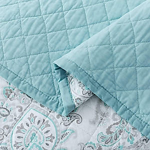 KASENTEX Authentic 100% Cotton 3-Piece Oversized Twin XL Quilt Set Soft Bedspread Coverlet Sets (Blue Paisley, 80X106+20X26 X2)
