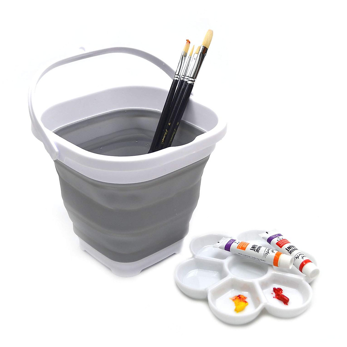 SAMMART 2.6L (0.68 Gallon) Super Mini Square Collapsible Plastic Bucket - Foldable Square Tub - Portable Fishing Water Pail - 2 Pieces Box Pack (Grey + Purple)