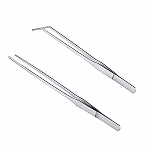Daimay Aquarium Tweezers Stainless Steel Feeding Straight Tweezer Aqua Scaping Curved Tweezer for Fish Tank Aquatic Plants 10.6" Long