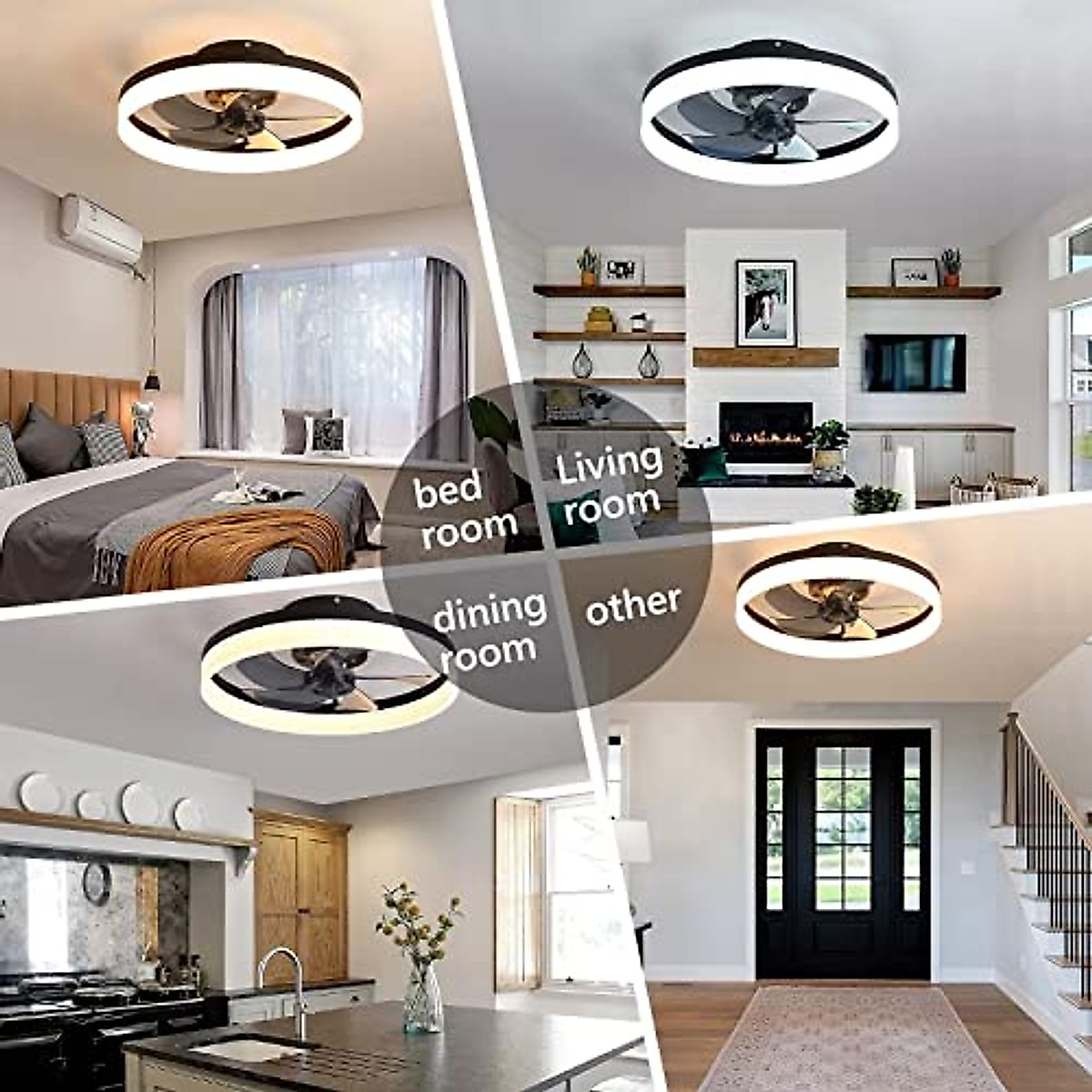 PIPRE 20'' Modern Low Profile Ceiling Fan with Light, Dimmable Low Profile Ceiling Fans with,Smart 3 Light Color Change and 6 Speeds - Black