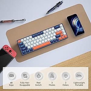 XISOGUU Wireless 61% Mechanical Keyboard, Modes BT5.0/2.4G/Wired, Backlit Ultra-Compact 68Keys Gaming Keyboard with Stand-Alone Arrow/Control Keys/Hot Swappable(White&Blue/Red Switch)…