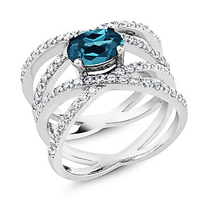 Gem Stone King 925 Sterling Silver Oval Gemstone Birthstone Criss Cross Engagement Ring | Oval 8X6MM Ring For Women | Available In Size 5, 6, 7, 8, 9