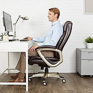 Amazon Basics Big & Tall Executive Computer Desk Chair with Lumbar Support, Adjustable Height and Tilt, 350Lb Capacity, Brown with Pewter Finish