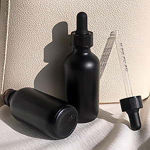 seafulee 60ml Black Coated Glass Bottle with Glass Eye Dropper, 2 oz Capacity,UV Safe Bottles for Essential Oils and Aromatherapy (Pack of 12)