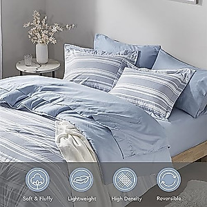 Codi Bedding comforter set Queen Size, 7 Pieces Blue White Striped Bed in a Bag Reversible, Modern Cationic Dyeing Bed Sets with 1 Comforter, 2 Pillow Shams, Flat Sheet, Fitted Sheet and 2 Pillowcases