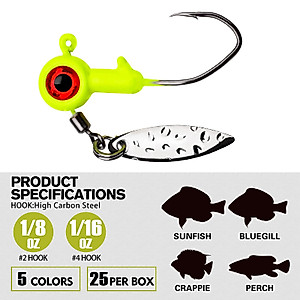Soft Lure Jig Heads Kit - Swimbait Paddle Tail Soft Plastic Shad Lure Crappie Jigs Heads Fishing Jigs with Willow Blade for Freshwater Saltwater Bass Fishing - 1/10oz 25pcs Jig + 50pcs Soft Baits Set
