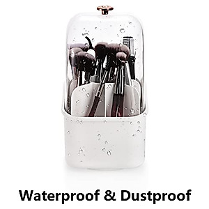 Fasmov 2 Pack Makeup Brush Holder Organizer, 360 Rotating Makeup Organizer with Clear Cover Cosmetics Storage Display Case, 8 Compartment Cosmetic Display Case for Vanity Desktop Bathroom Countertop