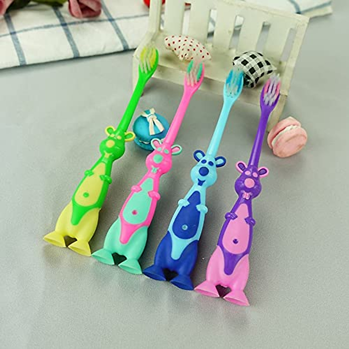 Kiminors, dobrygalpe 4 Pcs Cartoon Kangaroo Small Head Children Toothbrush With Extra Soft Bristles,Colorful, 40 x 100 x 80 MM