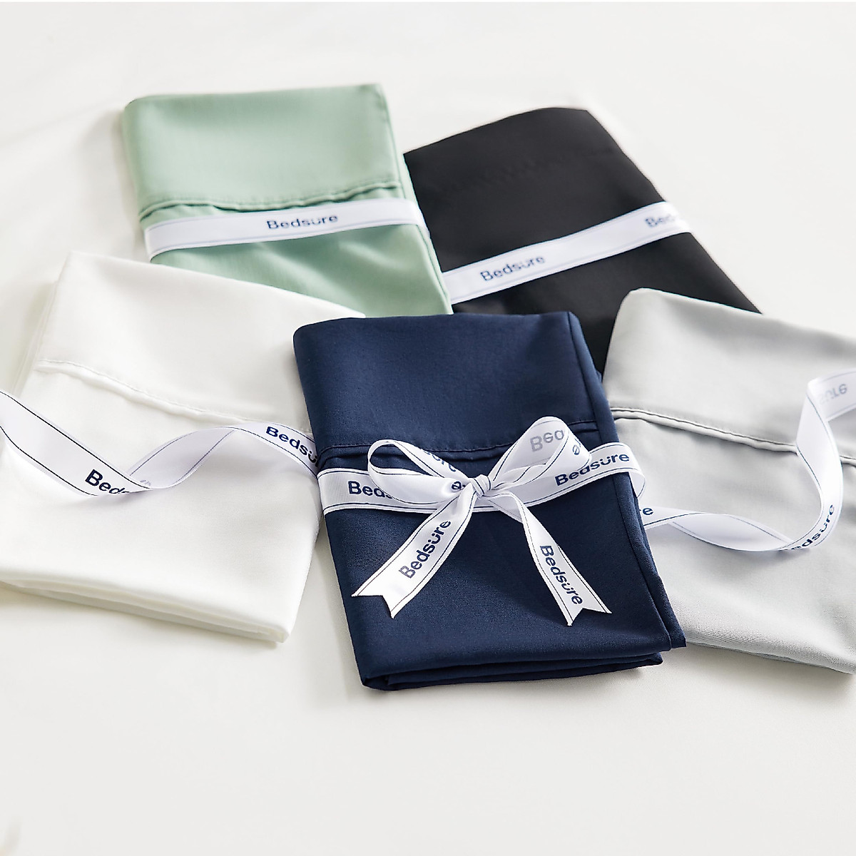 Bedsure Pillow Cases Queen Size Set of 2 - Polyester & Rayon Derived from Bamboo Cooling Pillowcase, Breathable, Soft and Wrinkle-Free Pillow Covers with Envelope Closure, Gifts, Black, 20x30 Inches