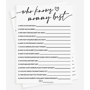 All Ewired Up Who Knows Mommy Best (50-Cards) Fun Baby Shower Game Activity, Gender Neutral Boy or Girl, Minimalist