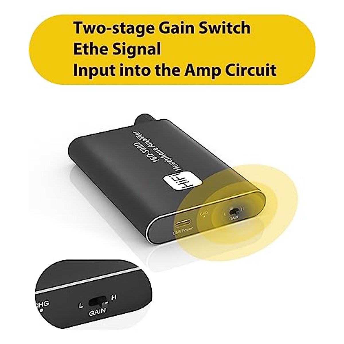 BEBSR Portable Headphone Amplifier - HiFi Earphone Amp with Two-Stage Gain Switch, Aluminum Matte Surface, 16-150 Ohm Compatibility