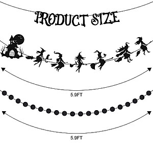 Honoson Halloween Witches Garland, Halloween Black Banner Decorations for Fireplace Mantel Wall Indoor Halloween Witches Party Supplies