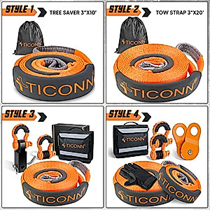 TICONN 3 ''x20' Recovery Tow Strap, Break Strength 35,000 lbs Tested Tree Saver, Triple Reinforced Webbing and Loop Straps Kit, Winch Snatch Strap (20' Recovery Strap)