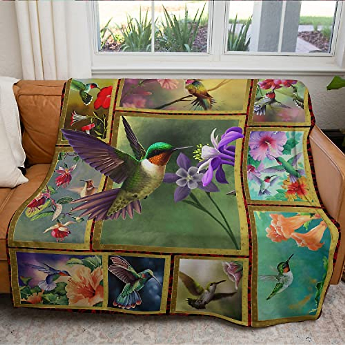 Hummingbird Blanket Summer Blanket Queen Spring Fleece Blanket Huming Birds Throw Blanket Lightweight Blanket Gift Plush Fleece Blanket Hummingbird Themed Gifts for 4TH July Girls Women Bird Lover