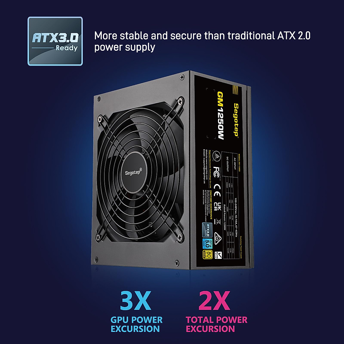 Segotep 1250W ATX 3.0 Gaming Power Supply, 80+ Gold Certified Dual PCIE 5.0 PSU Fully Modular, 12VHPWR Cable, Silent Fan