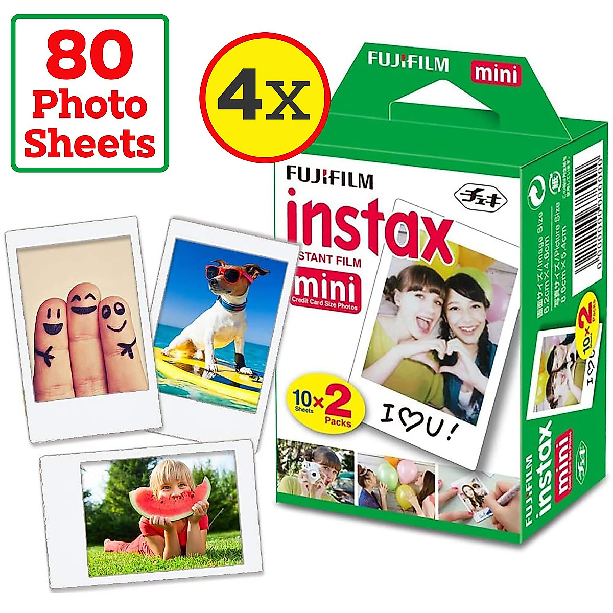 FujiFilm Instax Mini Camera Film - Polaroid Printer Film - 4 Pack of 20 | Total - 80 Photo Sheets, Paper Hanging Frames, Corner Stickers| for FujiFilm Instax Mini 11, 9 and 8 Fuji SP-1, SP-2