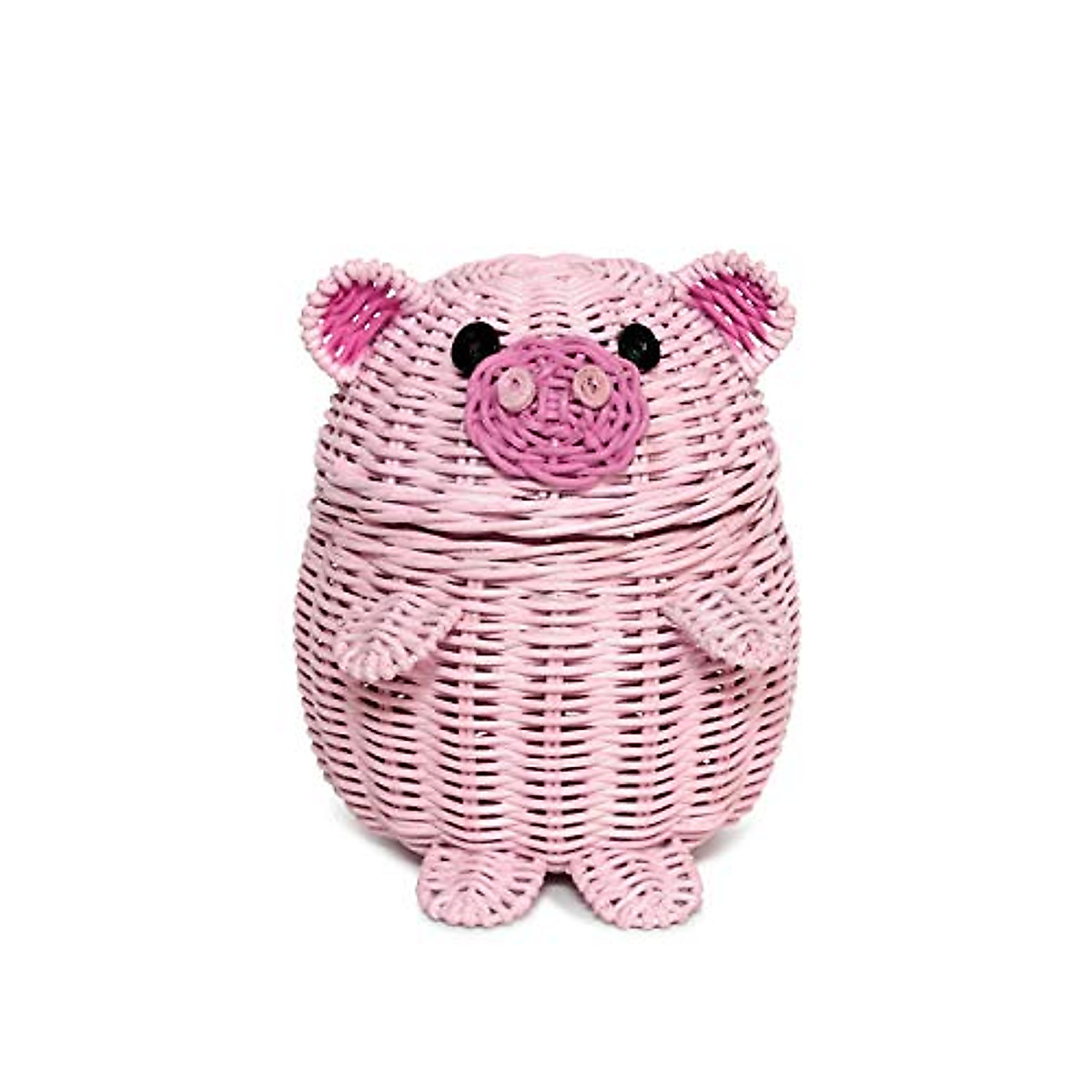 G6 COLLECTION Pig Rattan Storage Basket with Lid Decorative Bin Home Decor Hand Woven Shelf Organizer Cute Handmade Handcrafted Gift Art Decoration Artwork Wicker Pink Piggy (Small)