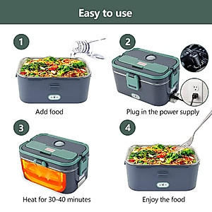 SZLGANG Electric Lunch Box Food Heater, [2022 Upgraded] 60W Portable Food Warmer for Car & Home, 1.8L Removable Container with fork & spoon and Carry Bag, Leak proof, Dual Power Supply 12V 24V 110V