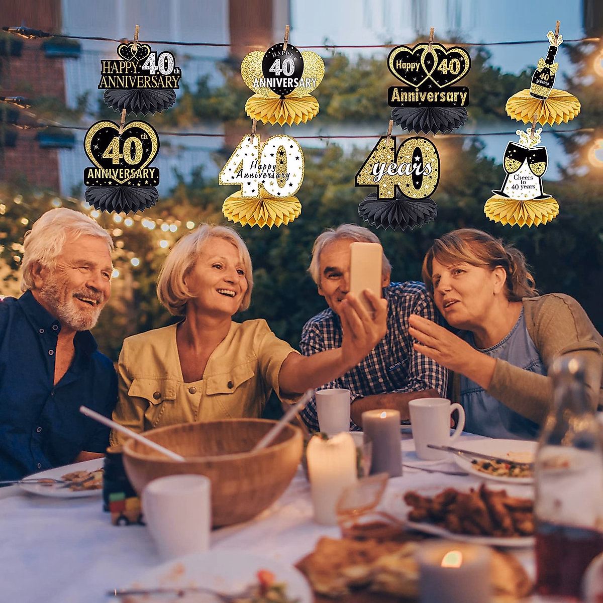 Happy 40th Anniversary Decorations Table Honeycomb Centerpiece, 8pcs 40 Wedding Anniversary Table Sign for Party, 40 Year Anniversary Party Supplies Table Topper Decor