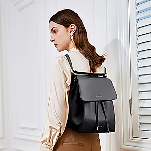 LOVEVOOK Backpack Purses for Women, Tote Bag Convertible PU Leather Backpacks, Fashion Handbag Satchel Bags Casual Back Pack 14 Inch Laptop Backpacks 2PCS, Black