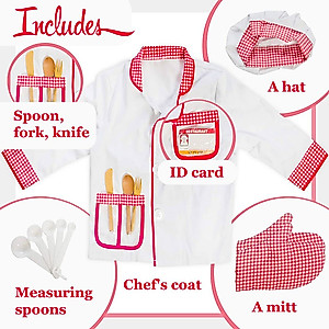 Chef Costume for Kids, Children's Chef's Coat Outfit, Career Costume for Kids, Toddler Dress Up Set for Pretend Play - Chef Accessories for Boys and Girls