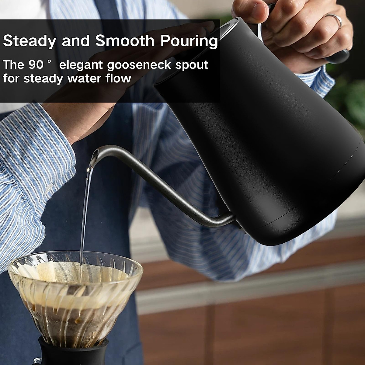 Electric Kettle with 5 Variable Presets,1200W Pour Over Coffee Kettle for Coffee & Tea, 27Oz Gooseneck Water Heater Electric with Auto Shutoff Boil-Dry Protection, 0.8L, Black