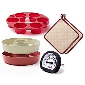 OMNIA Baking Add-ons Bundle - Muffin ring, Silicone Cake Mold, Thermometer and Potholders